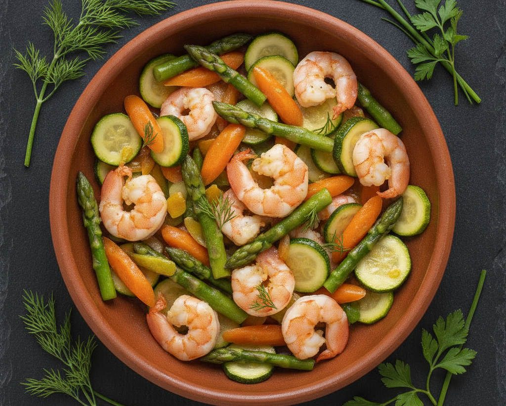 Crevettes aux jeunes légumes – Recette Cookeo | Mon cookeo
